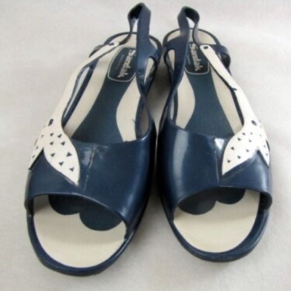Sandek | Shoes | Sandek Blue White Plastic Wedge Sandals Mexico 24 Usa ...